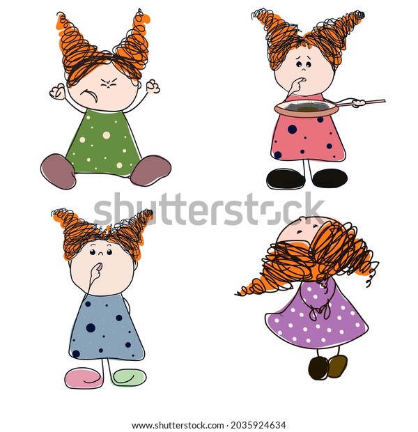 Set Little Girls Different Characters Stock Vector (Royalty Free ...