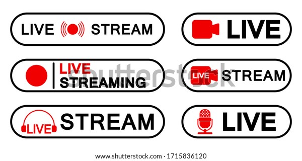 Set of live streaming icons, red symbols and buttons of live streaming ...
