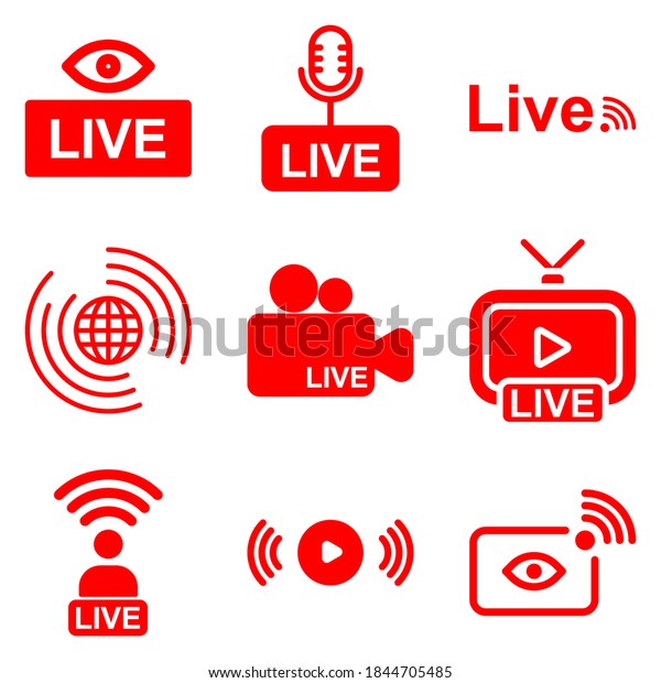 Set Live Streaming Icons Red Symbols Stock Vector (Royalty Free ...