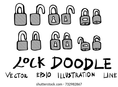 Set Lock Doodle Illustration Hand Drawn Stock Vector (Royalty Free ...