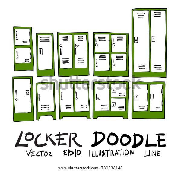 Set Locker Doodle Illustration Hand Drawn Stock Vector (Royalty Free ...