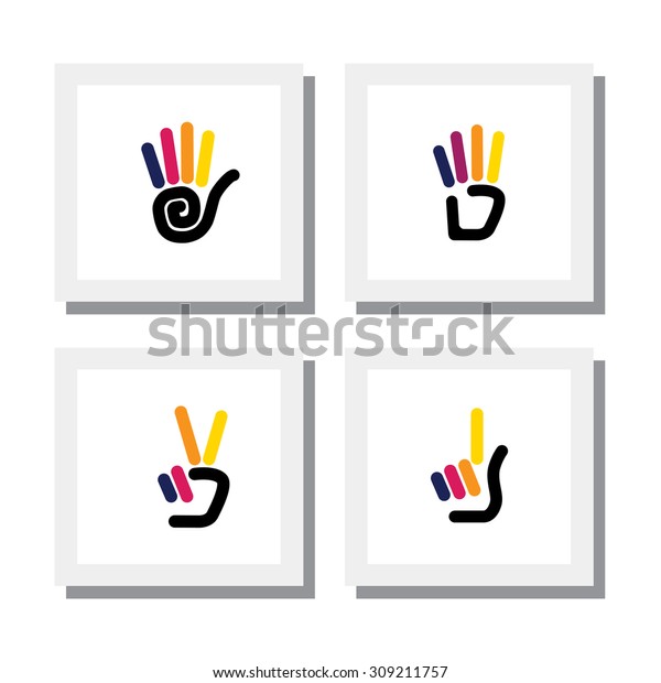 set of logo designs of colorful hand gestures of numbers - vector icons ...