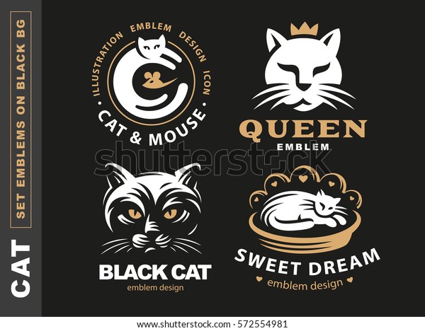 Set Logo Illustration Cat Emblem Design Stock Vector (Royalty Free ...