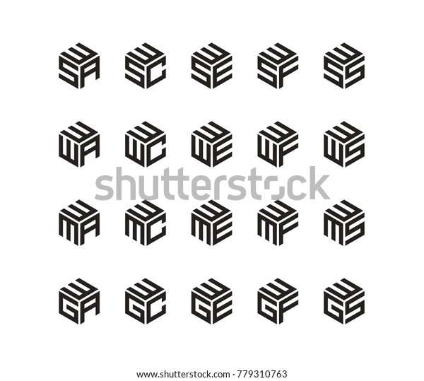 Set Logo Three Letters Black Flat Stock Vector (Royalty Free) 779310763