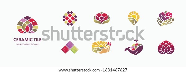 Set of logos of ceramic tiles. Tile wall logo icon for carpet, floor ...