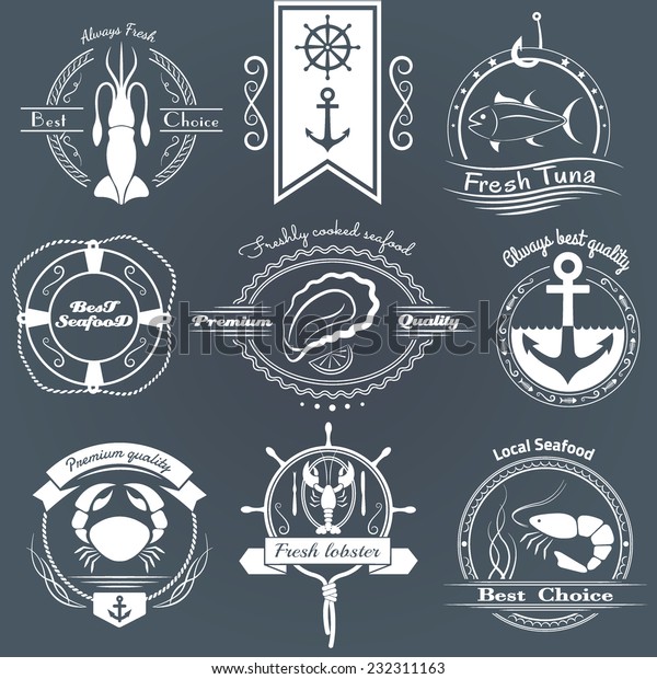 Set Logos Emblem Seafood Squid Tuna Stock Vector (Royalty Free ...