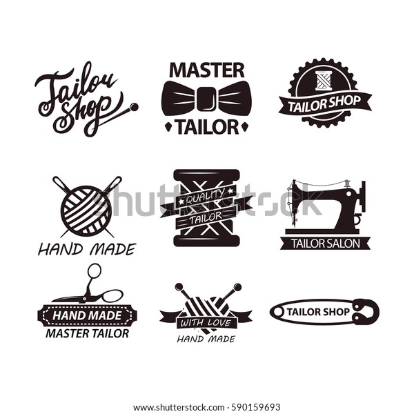 Set Logos Handmade Shops Tailor Salon: immagine vettoriale stock ...
