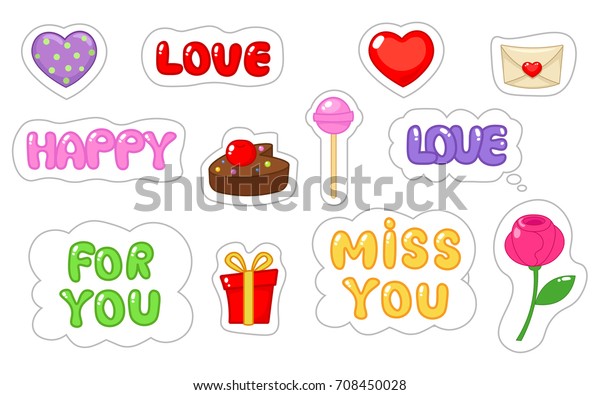 Set Love Sticker Flat Cartoon Style Stock Vector (Royalty Free ...