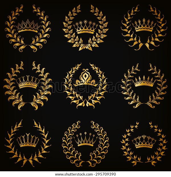 Set Luxury Gold Labels Emblem Medals Stock Vector (Royalty Free ...
