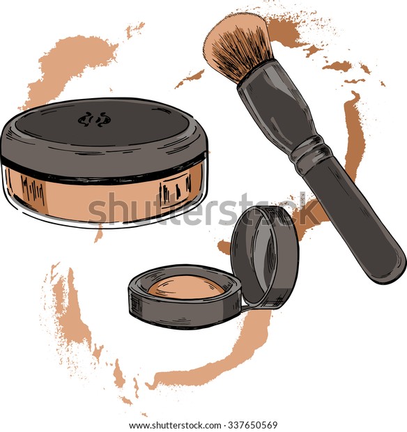 Set Makeup Brush Powder Blush Beige Stock Vector (Royalty Free) 337650569