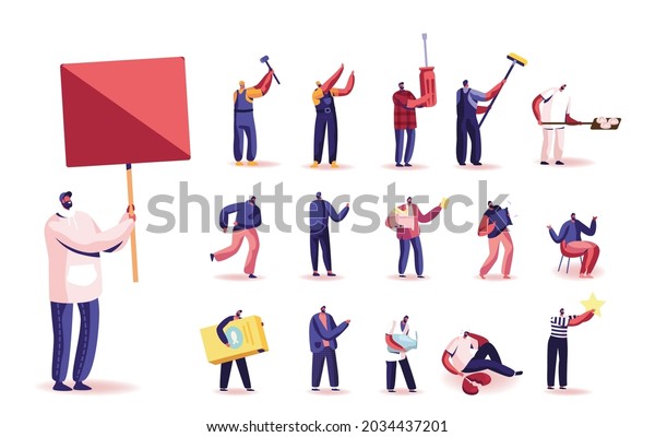Set Male Characters Holding Banner Builder Stock Vector (Royalty Free ...