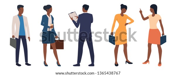 Set Male Female Business Executives Briefcases Stock Vector Royalty