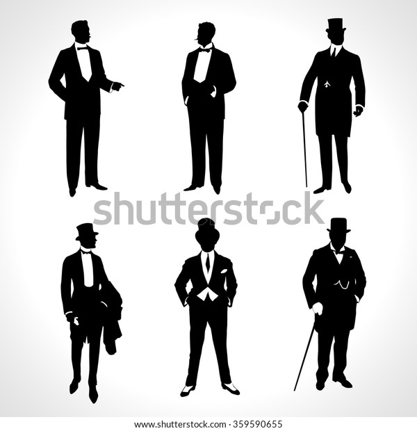 Set Male Silhouettes Retro1920s Upper Classes Stock Vector (Royalty ...