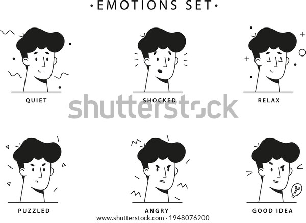 Set Man Head Emotion Cartoon Line Stock Vector (Royalty Free ...