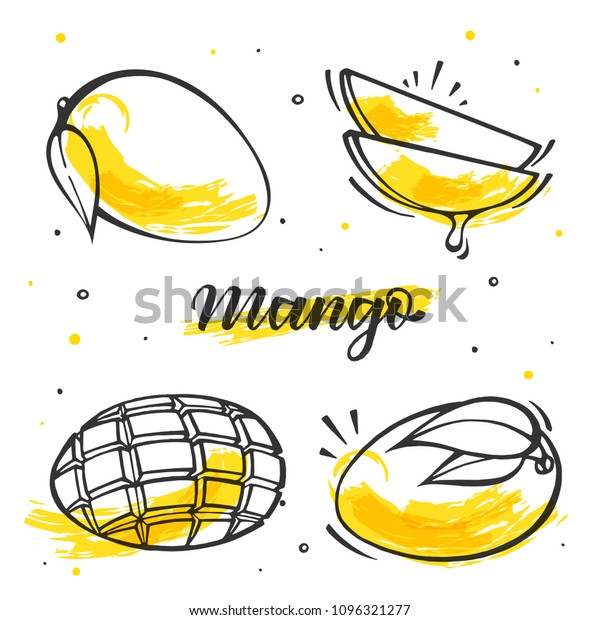 Set Mango Illustration Doodle Style Isolated Stock Vector (Royalty Free ...