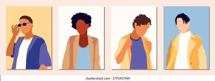 Set Mans Face Minimalist Collage Abstract Stock Vector (Royalty Free ...