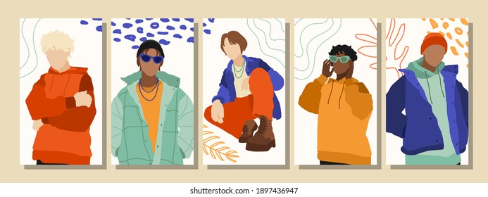 Set Mans Face Minimalist Collage Abstract Stock Vector (Royalty Free ...