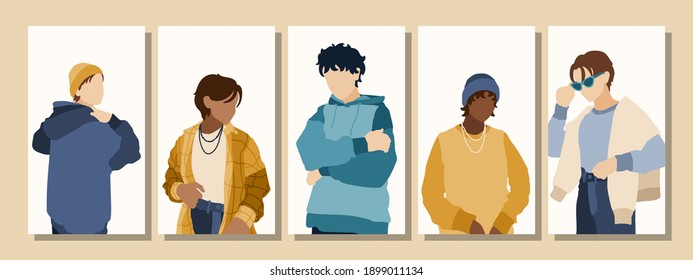 Set Mans Face Minimalist Collage Abstract Stock Vector (Royalty Free ...