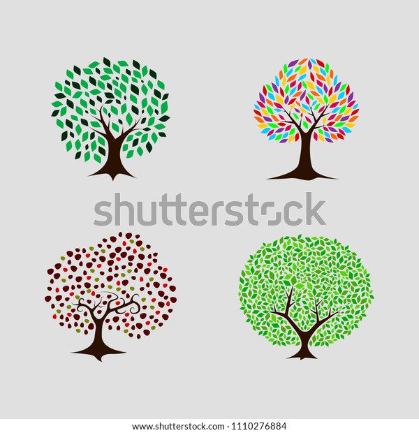 Set Many Colors Trees Branch Silhouettes Stock Vector (Royalty Free ...