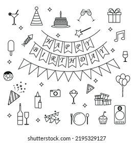 Set Many Icons On Theme Birthday Stock Vector (Royalty Free) 2195329127 ...