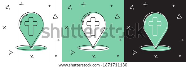 Set Map Pointer Christian Cross Icon Stock Vector (Royalty Free ...