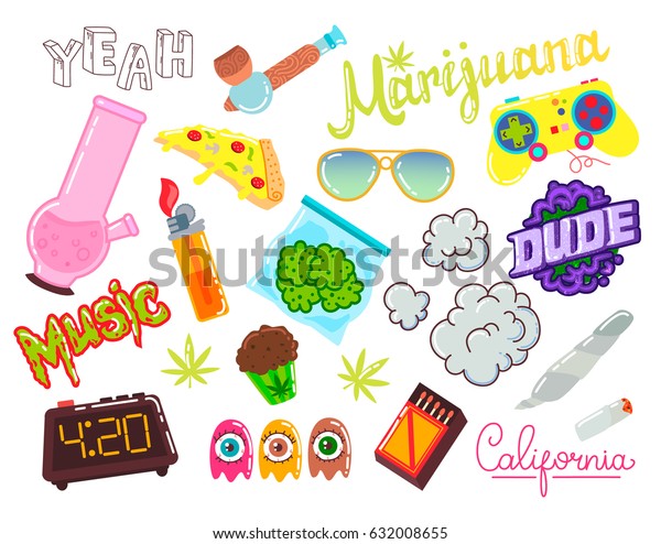 Set Marijuana Cartoon Objects Badges Pins Stock Vector (Royalty Free ...