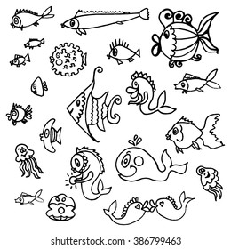 Set Marine Life Simple Drawings Fish: เวกเตอร์สต็อก (ปลอดค่าลิขสิทธิ์ ...