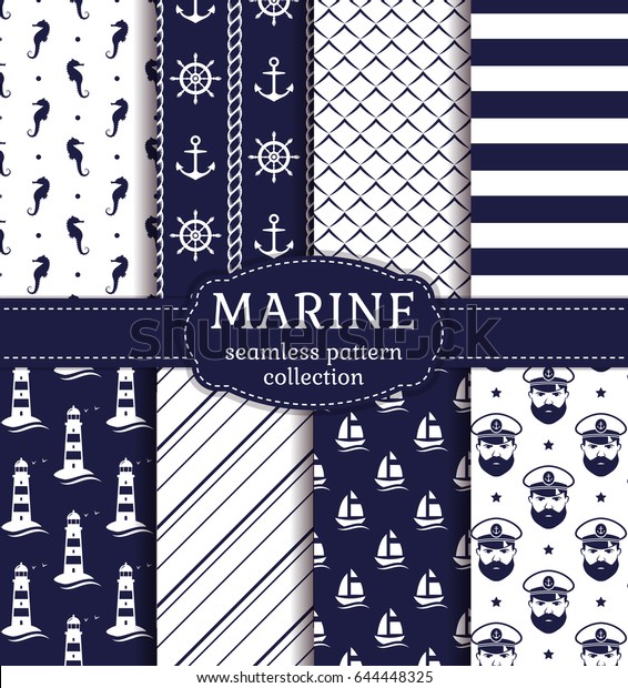 Set Marine Nautical Backgrounds Navy Blue Stock Vector (Royalty Free ...