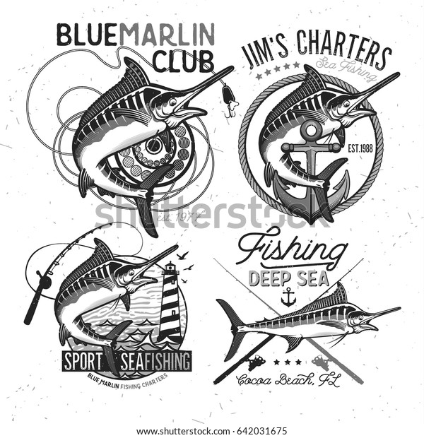 Set Marlin Fishing Emblems Badges Design Stock Vector (Royalty Free ...