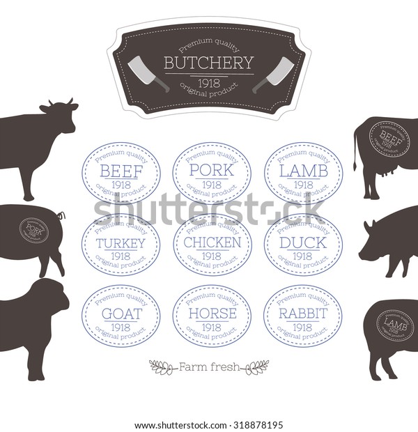 Set Meat Stamps Butchery Labels Butcher: เวกเตอร์สต็อก (ปลอดค่า ...