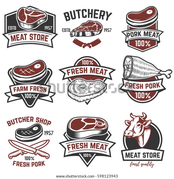 Set Meat Store Labels Butchery Design Stock Vector (Royalty Free) 598123943