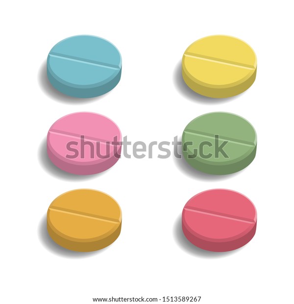 Set Medical Colored Tablets Shadow Isolated Stock Vector (Royalty Free ...