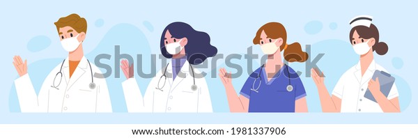 Set Medical Staff Same Posture Doctor Stock Vector (Royalty Free ...