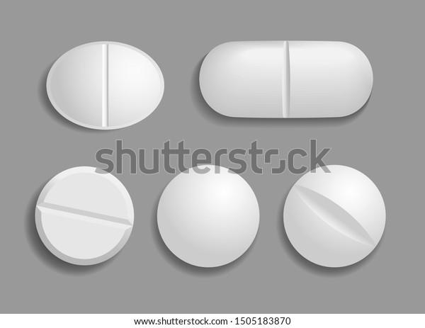 Set Medical White Tablets Flat Convex Stock Vector (Royalty Free ...