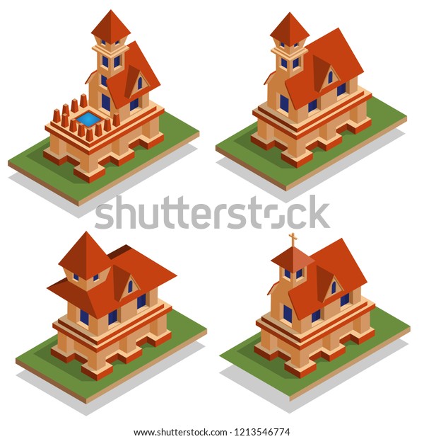 Set Medieval Houses Isometric Vector Illustration Stock Vector (Royalty ...