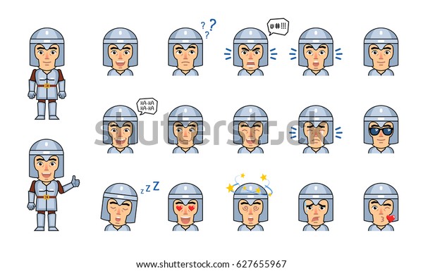 Set Medieval Knight Emoticons Funny Knight Stock Vector (Royalty Free ...