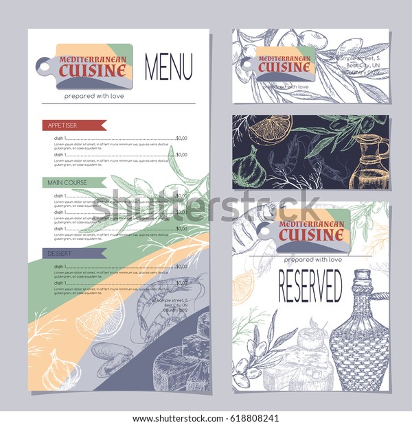 Set Mediterranean Cuisine Restaurant Menu Templates Stock Vector ...