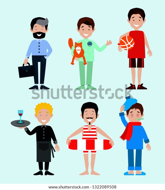 Set Men Different Situations Symbol Icons Stock Vector (Royalty Free ...