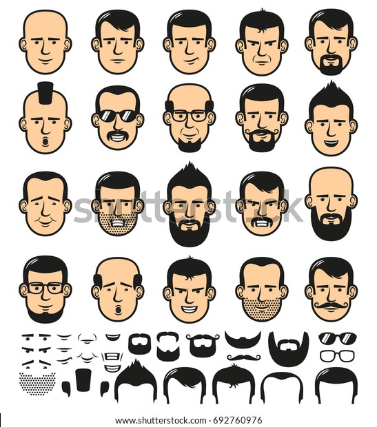 Set Men Faces Template Different Stylish Stock Vector (Royalty Free ...
