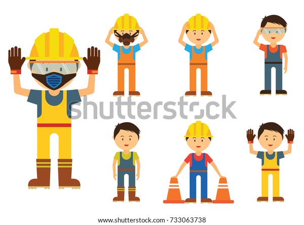 Set Men Showing Use Protection Industry Stock Vector (Royalty Free ...