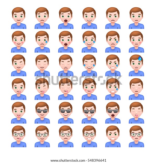 Set Mens Realistic Emoticons Set Human 库存矢量图（免版税）548396641