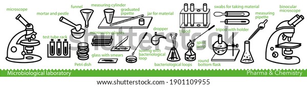 Set Microbiological Lab Icons Miscellaneous Laboratory Stock Vector ...