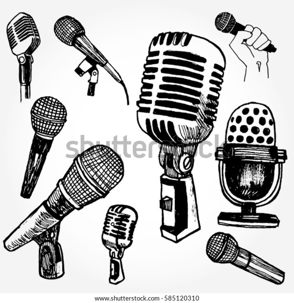 Set Microphones Hand Drawn Stock Vector (Royalty Free) 585120310