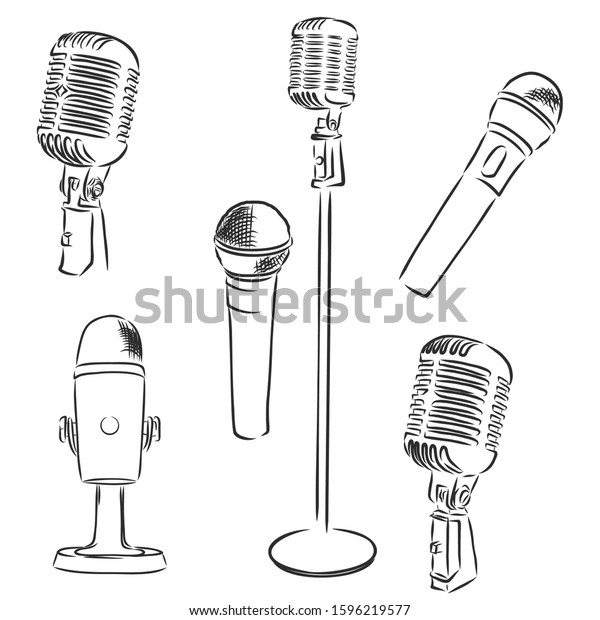 Set Microphones Vector Sketch Illustration: เวกเตอร์สต็อก (ปลอดค่า ...