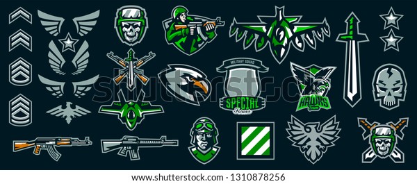 Set Military Emblems Stripes Badges Military Stock Vector (Royalty Free ...
