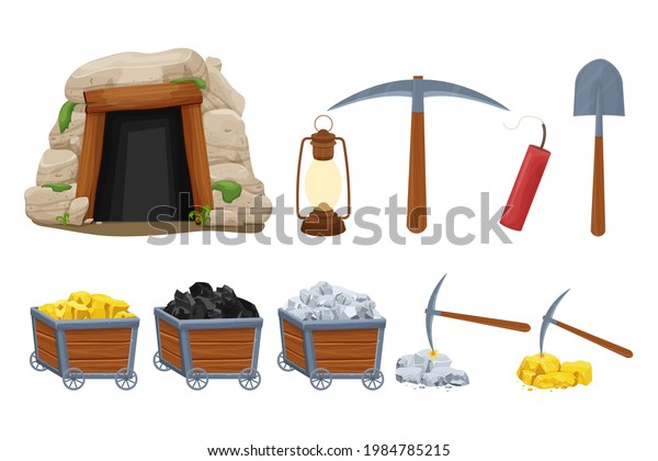 Set Mine Tools Equipment Cartoon Style Stock Vector (Royalty Free ...