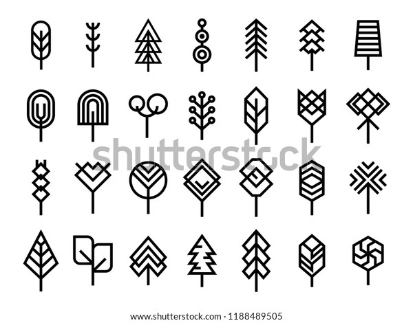 Set Minimal Geometric Line Tree Icon Stock Vector (Royalty Free ...