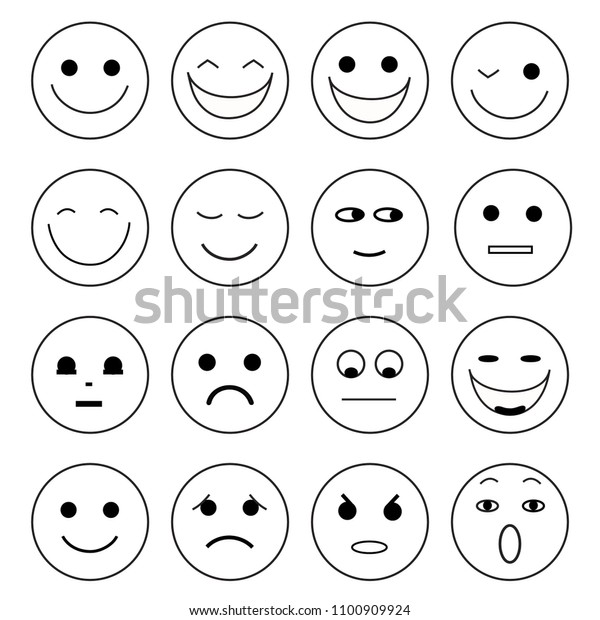 Set Minimal Smiley Faces Different Emotional Stok Vektör (Telifsiz ...