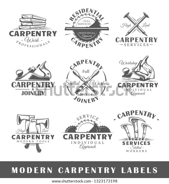 Set Modern Carpentry Labels Posters Stamps Stock Vector (Royalty Free ...