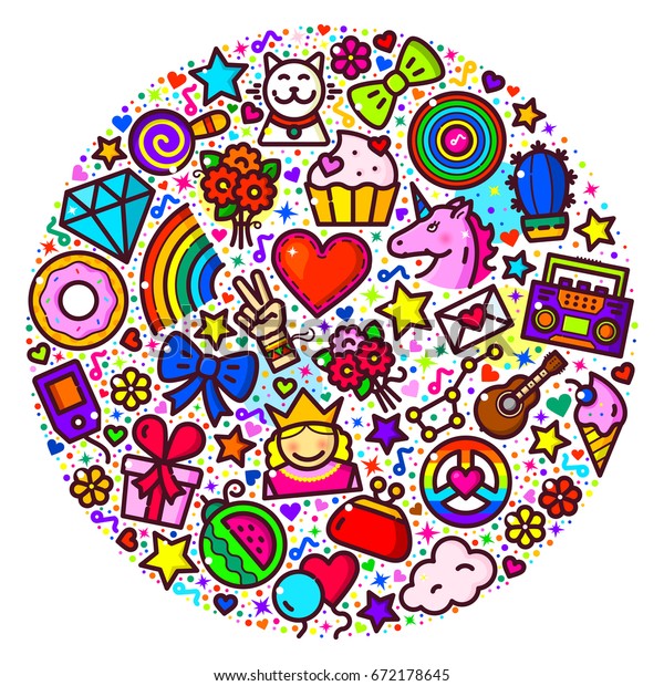 Set Modern Cartoon Patches Vector Illustration Stock Vector (Royalty ...